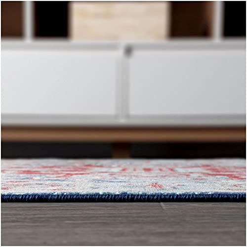 JONATHAN Y Modern Persian Vintage Medallion Red/Navy 3 ft. x 5 ft. Area-Rug Country, Easy -Cleaning, for Bedroom, Kitchen, Living Room, Non Shedding (MDP104A-3)