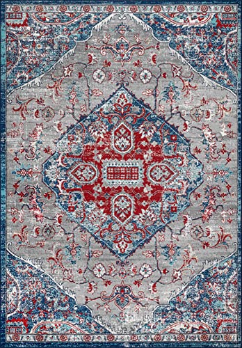 JONATHAN Y Modern Persian Vintage Medallion Red/Navy 3 ft. x 5 ft. Area-Rug Country, Easy -Cleaning, for Bedroom, Kitchen, Living Room, Non Shedding (MDP104A-3)