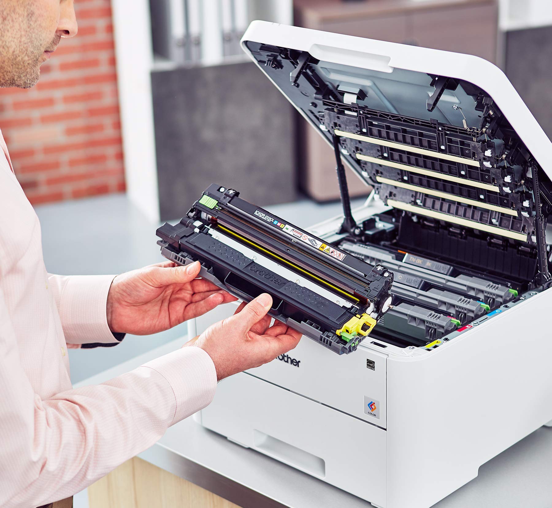 Brother HL-L3230CDW Compact Digital Color Laser Printer, Wireless Printing, Automatic Duplex Printing, Built-in Wireless, 256 MB, 25 ppm, 250-sheet, White-Bundle with Printer Cable