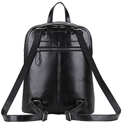 HESHE Leather Backpack Designer Purse for Women Fashion Travel College Shoulder Bag (Black-R)