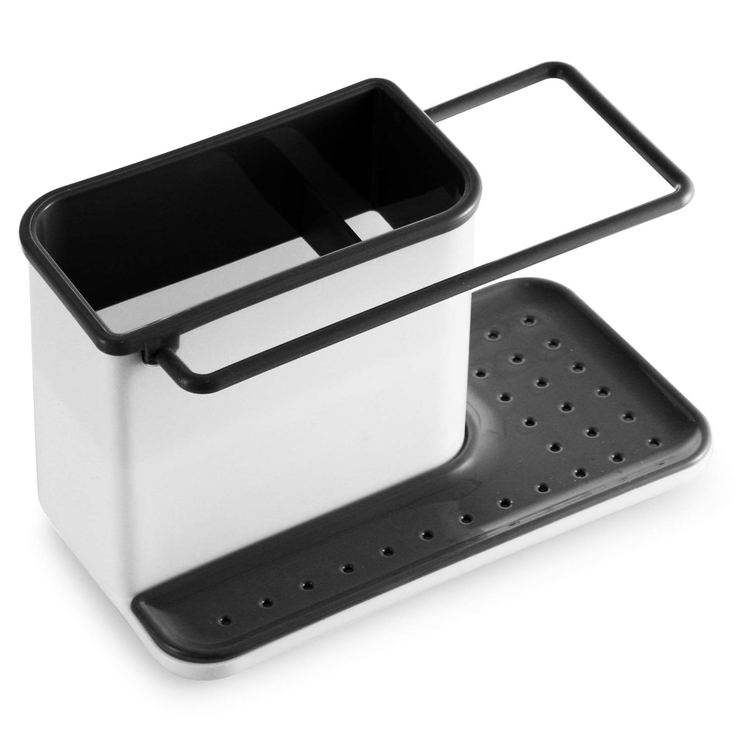 Kitchen Sponge Holder for Sink - Kitchen Sink Caddy - Sink Organizer with Brush Dispenser Holder and Drain Pan Tray - Dish Sponge Holder – Dual Use Sponge Brush Soap Dish Holder with Rag Rack