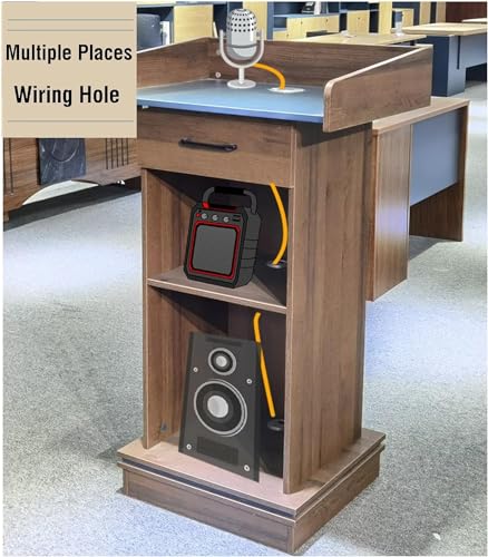 Vintage Lecterns Stable Standing Wooden Podium Square Pulpits with Storage Rack Podium Stand Load 15kg Presentation Stand