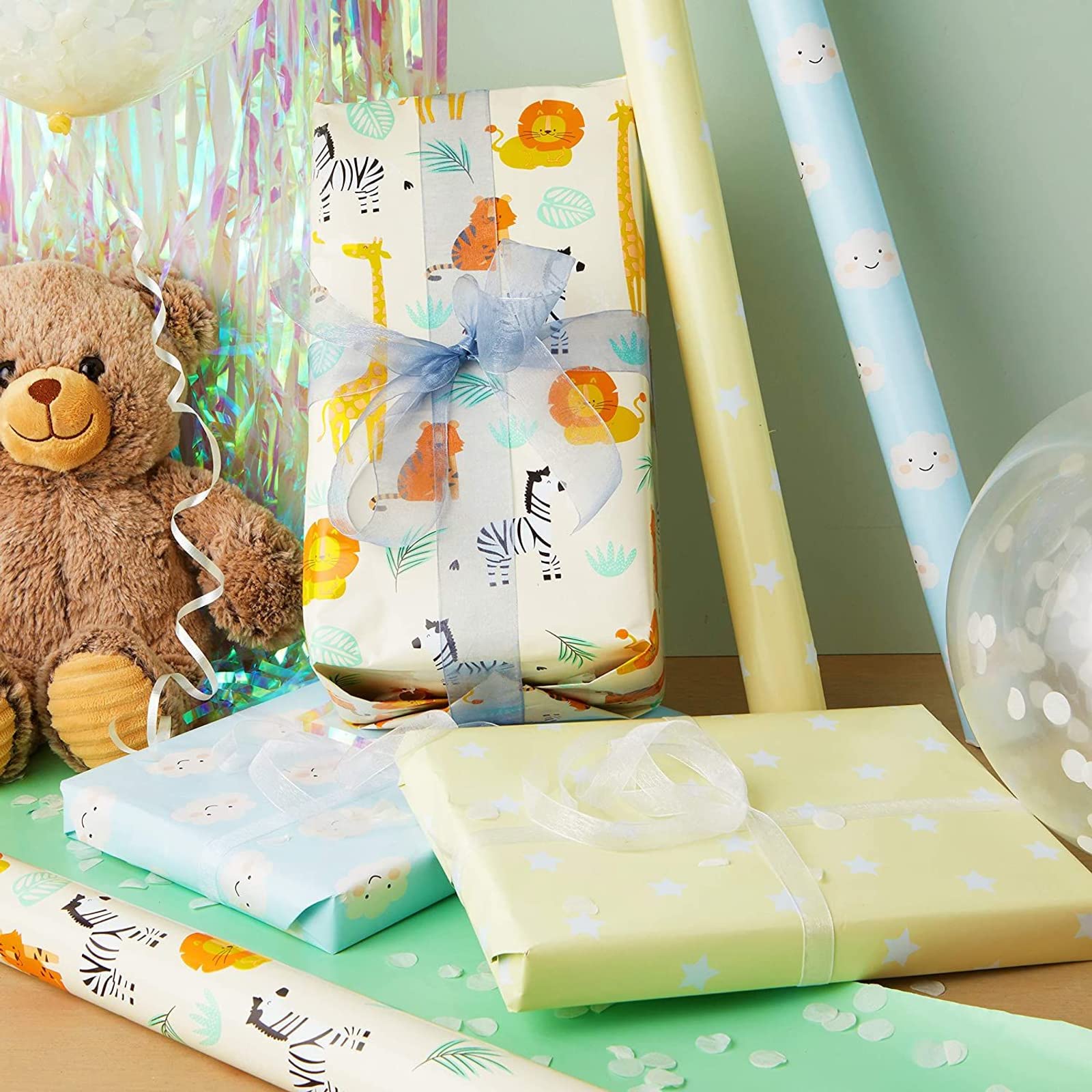 Sparkle and Bash Baby Shower Wrapping Paper, Double-Sided with Cut Lines, 30 In x 16 Ft (3 Rolls)