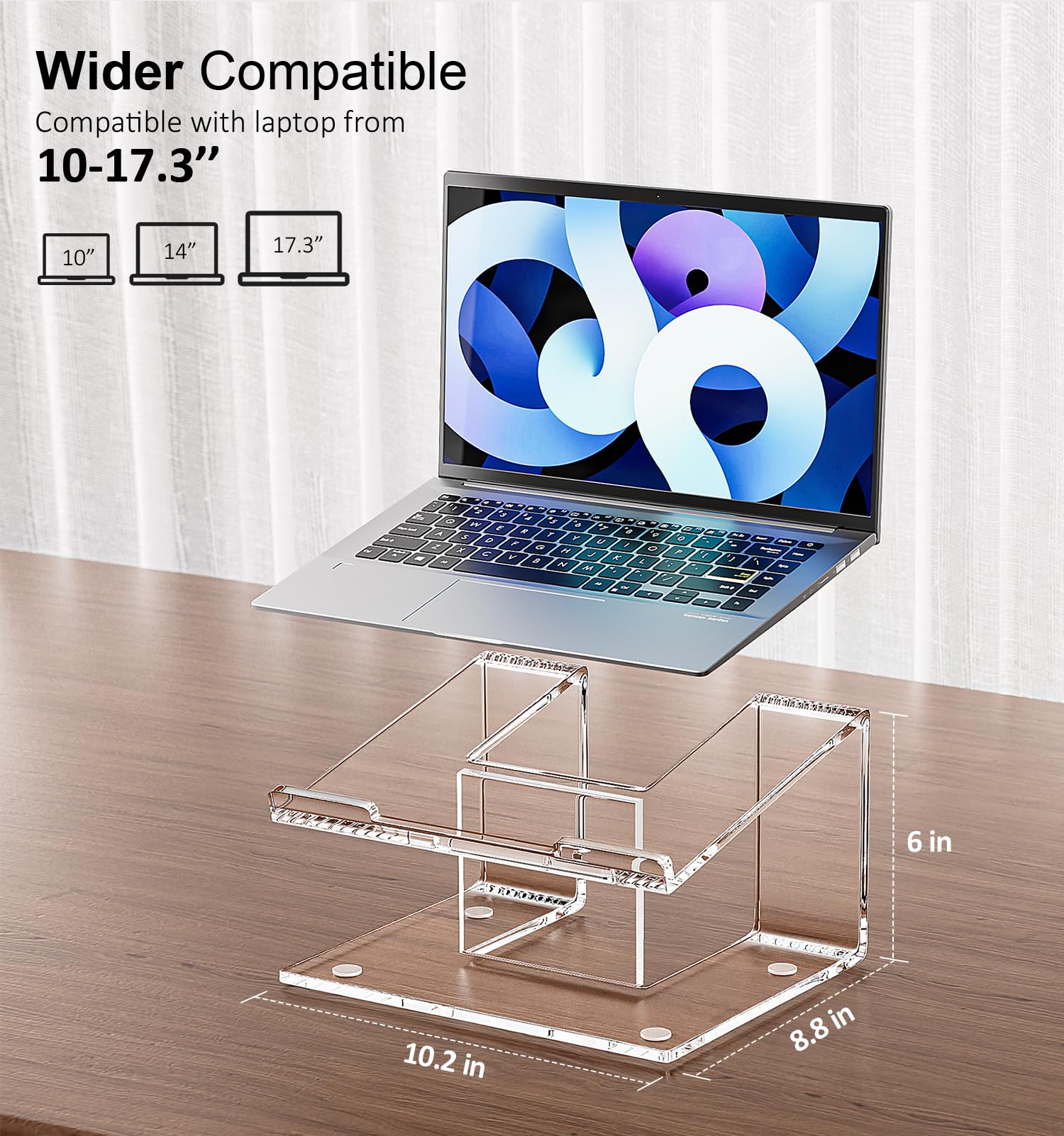 FUCDTEFC Acrylic Laptop Stand for Desk, Laptop Riser Tray for 13.3 14 15.6 Inch Clear Laptop Holder, Computer Stand for Laptop Compatible with MacBook, MacBook Pro, Dell, Lenovo, HP, Samsung