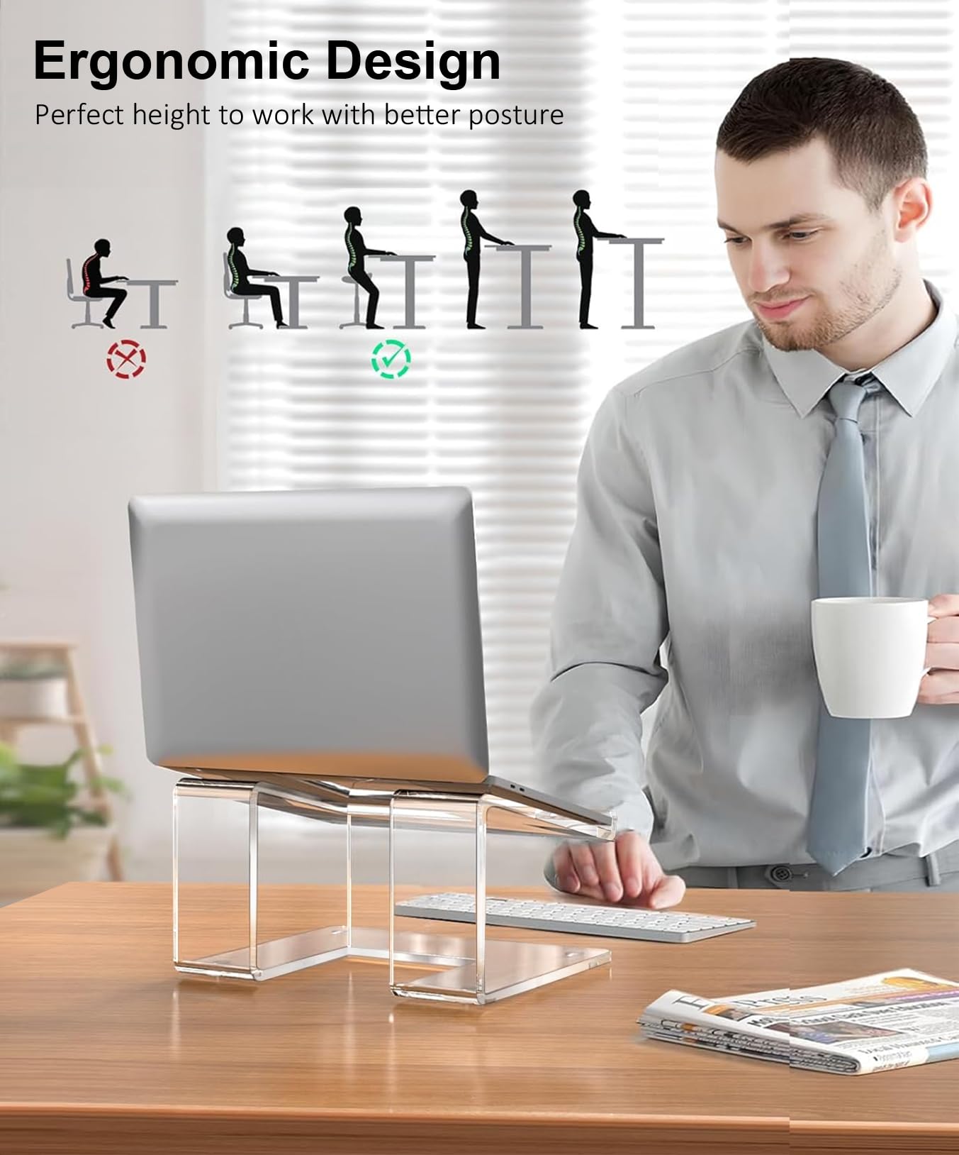 FUCDTEFC Acrylic Laptop Stand for Desk, Laptop Riser Tray for 13.3 14 15.6 Inch Clear Laptop Holder, Computer Stand for Laptop Compatible with MacBook, MacBook Pro, Dell, Lenovo, HP, Samsung