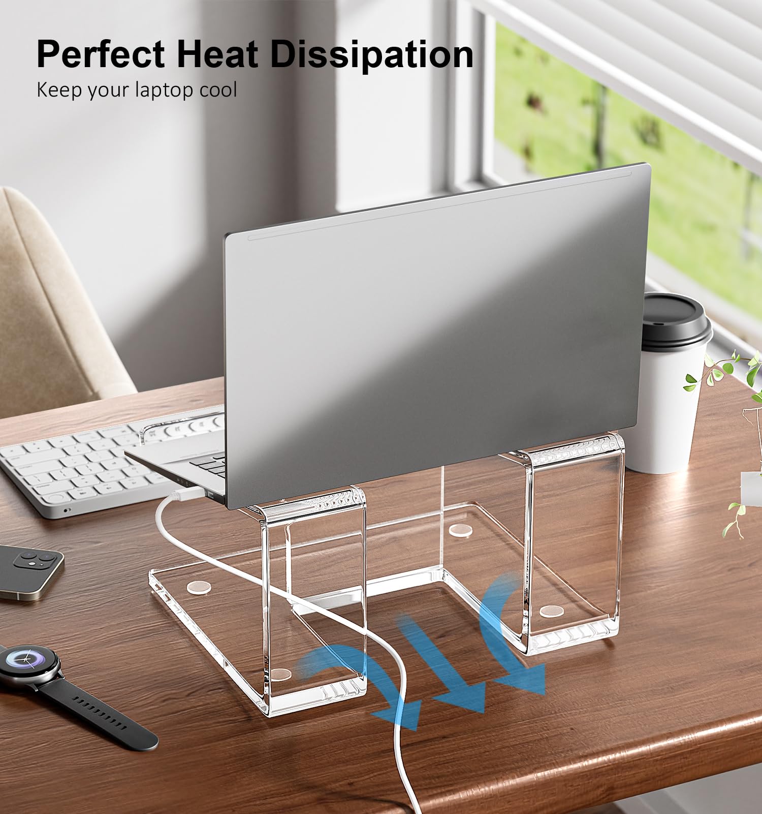 FUCDTEFC Acrylic Laptop Stand for Desk, Laptop Riser Tray for 13.3 14 15.6 Inch Clear Laptop Holder, Computer Stand for Laptop Compatible with MacBook, MacBook Pro, Dell, Lenovo, HP, Samsung