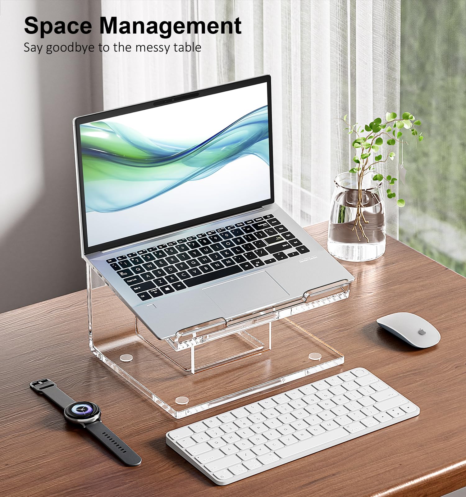 FUCDTEFC Acrylic Laptop Stand for Desk, Laptop Riser Tray for 13.3 14 15.6 Inch Clear Laptop Holder, Computer Stand for Laptop Compatible with MacBook, MacBook Pro, Dell, Lenovo, HP, Samsung