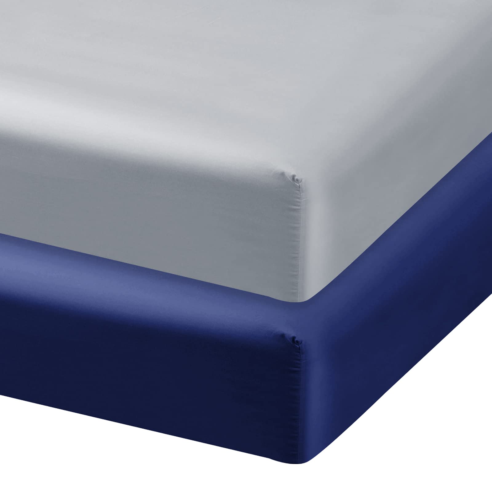 Satin Pack and Play Sheet Fitted, 2 Pack Portable Playard | Mini Crib Sheets, Ultra Soft Satin Microfiber Graco Pack N Play Sheets, Grey & Navy, Preshrunk