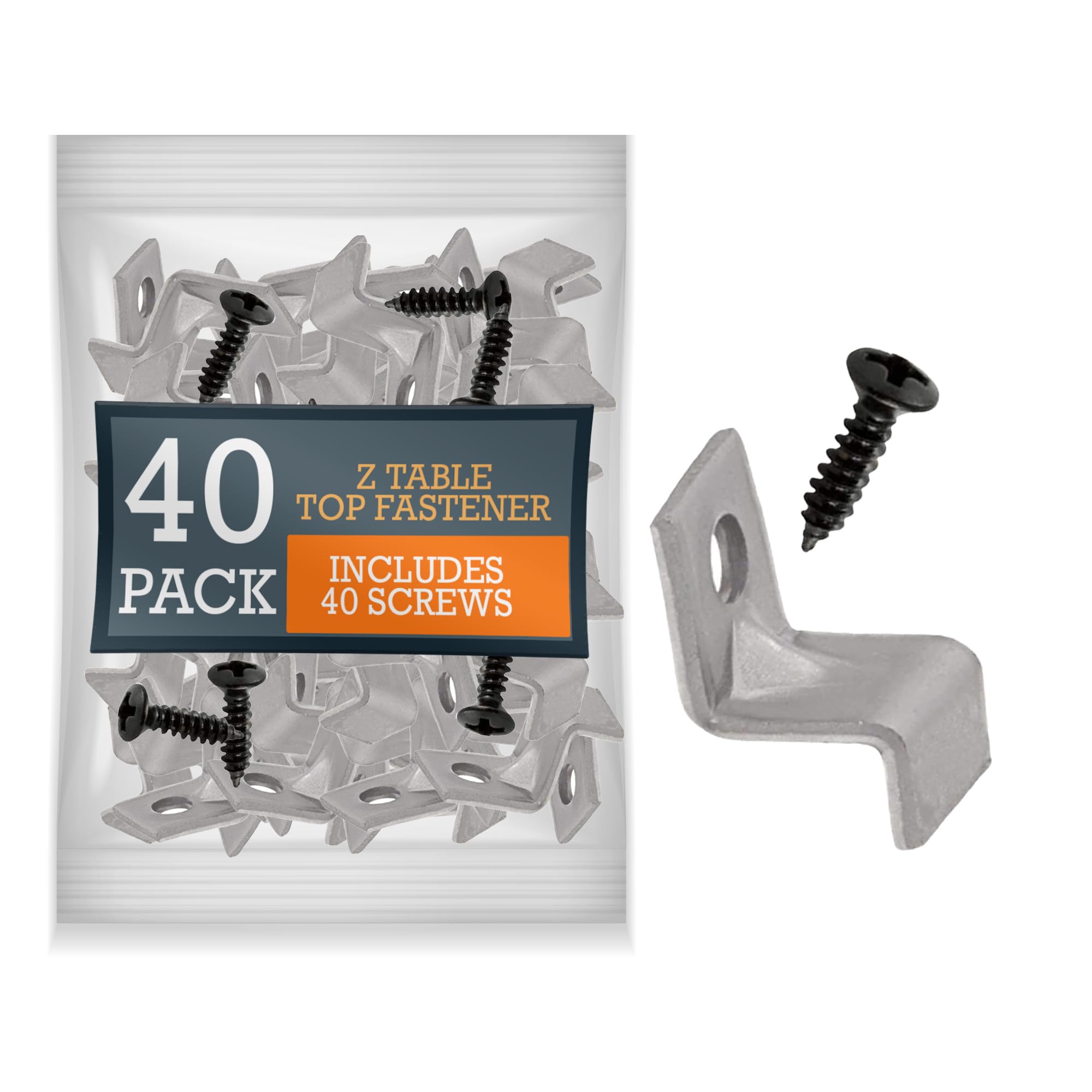 40 Pack Z Table Top Fasteners with Screws, Heavy Duty Z Table Top Fasteners Solid Steel with Black Screws