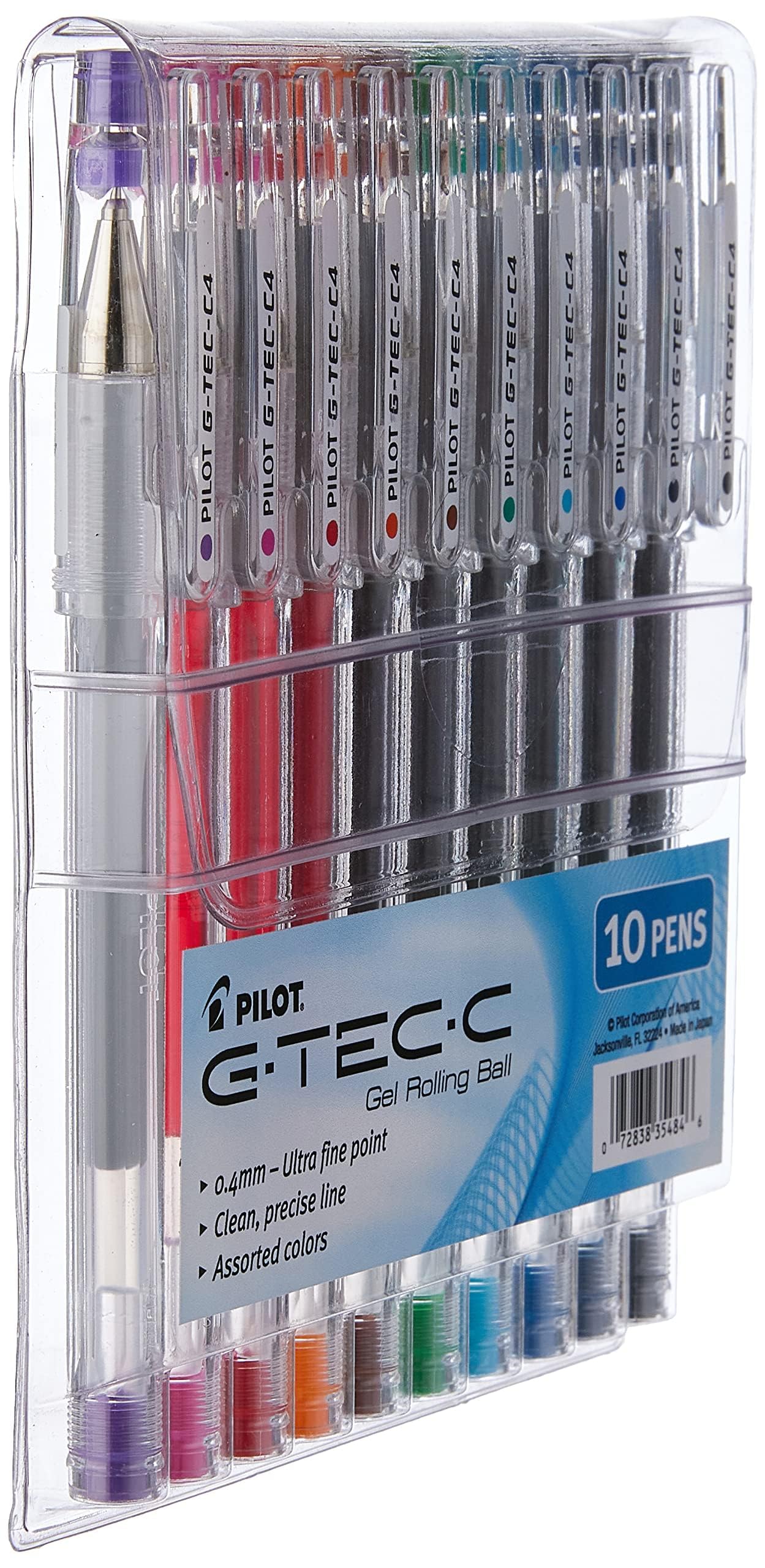PILOT G-Tec-C Gel Ink Rolling Ball Pens, Ultra Fine Point (0.4mm), Assorted Color Inks, 10-Pack Pouch (35484)