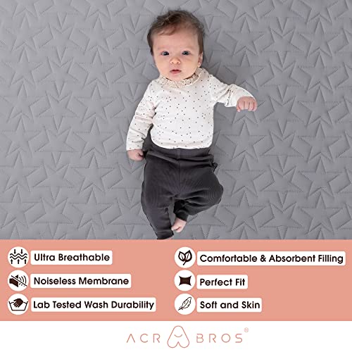 ACRABROS Pack n Play Sheets Fitted,2 Pack Waterproof Mini Crib Mattress Protector, Playard Sheets for Boys and Girls, Universal Fit Quilted Padded Ultra Soft,Gray & Pink