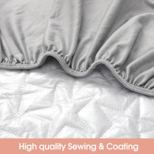 ACRABROS Pack n Play Sheets Fitted,2 Pack Waterproof Mini Crib Mattress Protector, Playard Sheets for Boys and Girls, Universal Fit Quilted Padded Ultra Soft,Gray & Pink