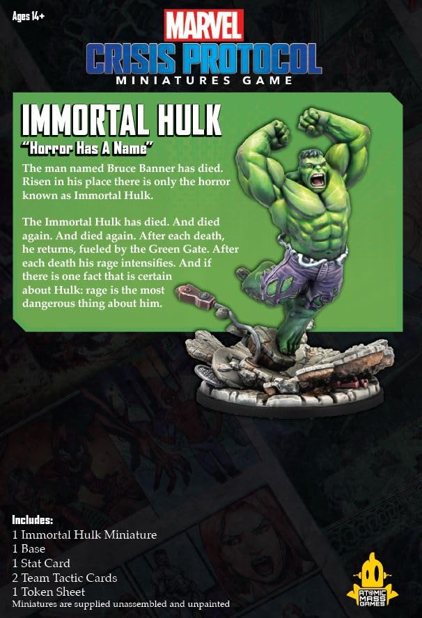 Atomic Mass Games Marvel: Crisis Protocol Immortal Hulk Character Pack - Unleash The Eternal Smash! Tabletop Superhero Game, Ages 14+, 2 Players, 90 Minute Playtime, Made