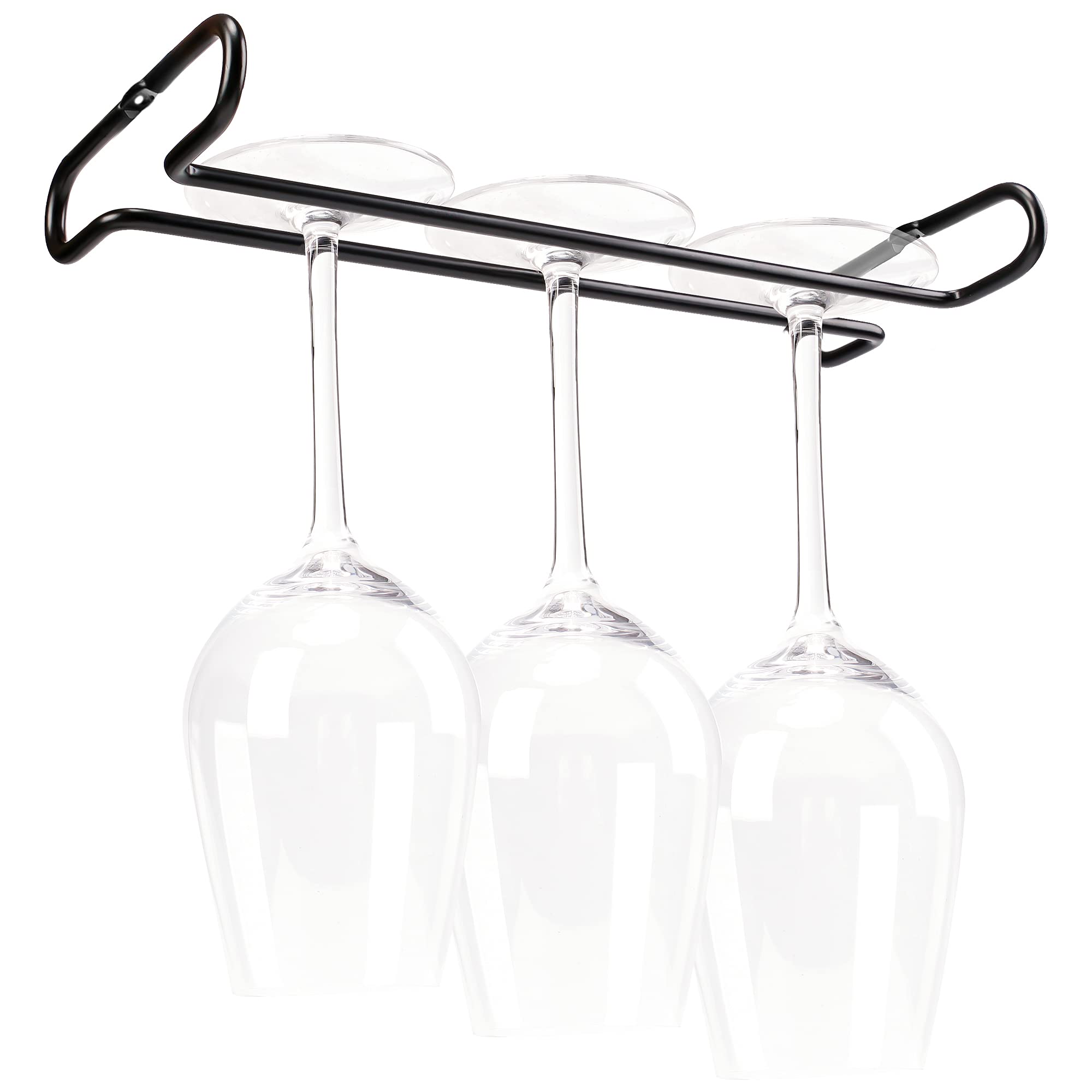 Warmery 4 Pack Wine Glasses Hanging Rack, Black Stemware Rack Holder Under Cabinet, Metal Wall Mount Wire Hanging Rack Storage Hanger Organizer with Screws for Kitchen Bar (10.3in)