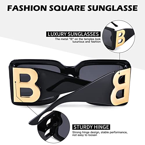 Bouryo Fashion Big Square Sunglasses for Women Men Trendy Black Thick Frame Luxury Designer Oversized Sun Glasses