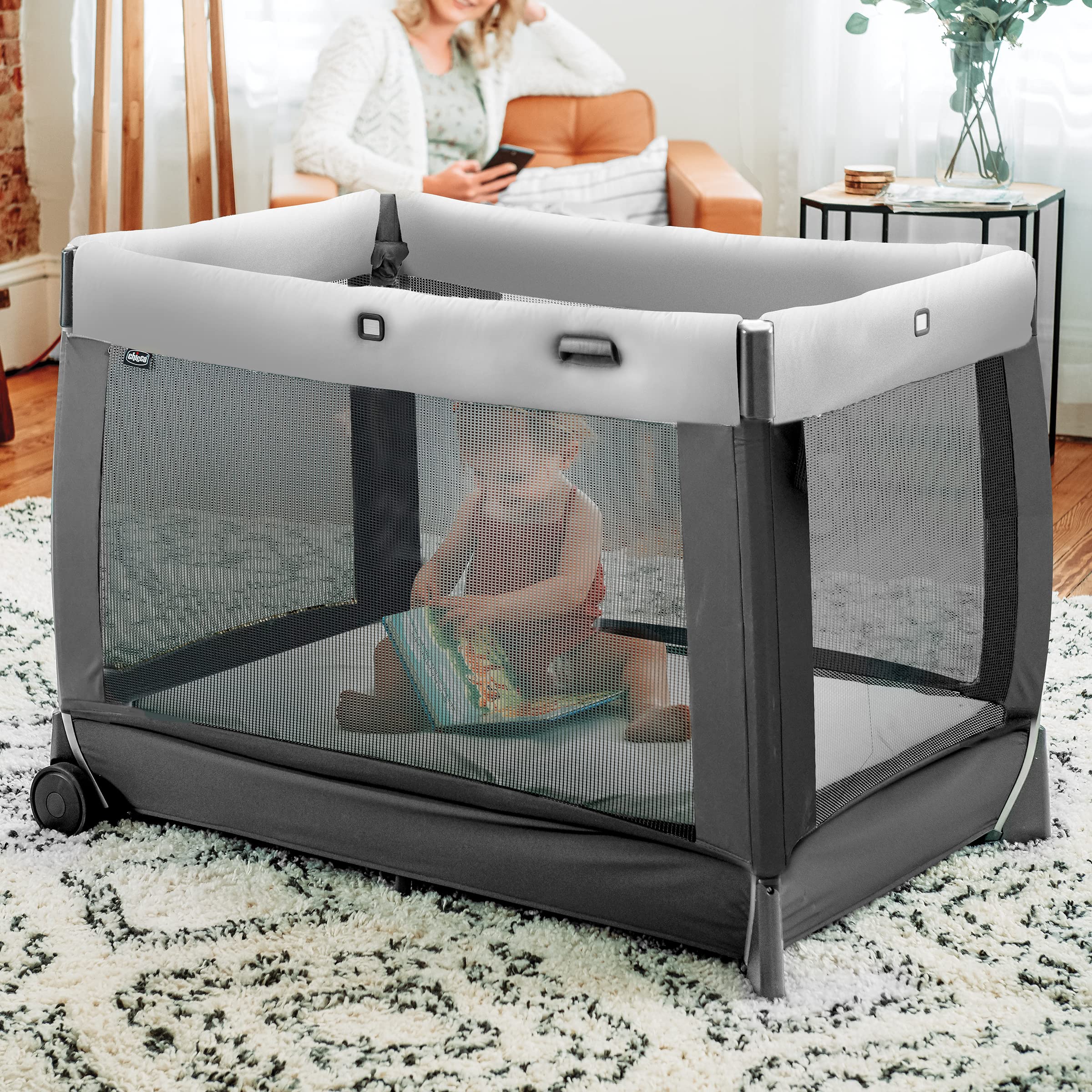 Chicco Lullaby® Portable Playard, Infant Bassinet and Changer, Toddler Playard, Portable Crib, Travel Friendly | Calla/Grey