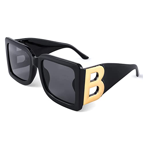 Bouryo Fashion Big Square Sunglasses for Women Men Trendy Black Thick Frame Luxury Designer Oversized Sun Glasses