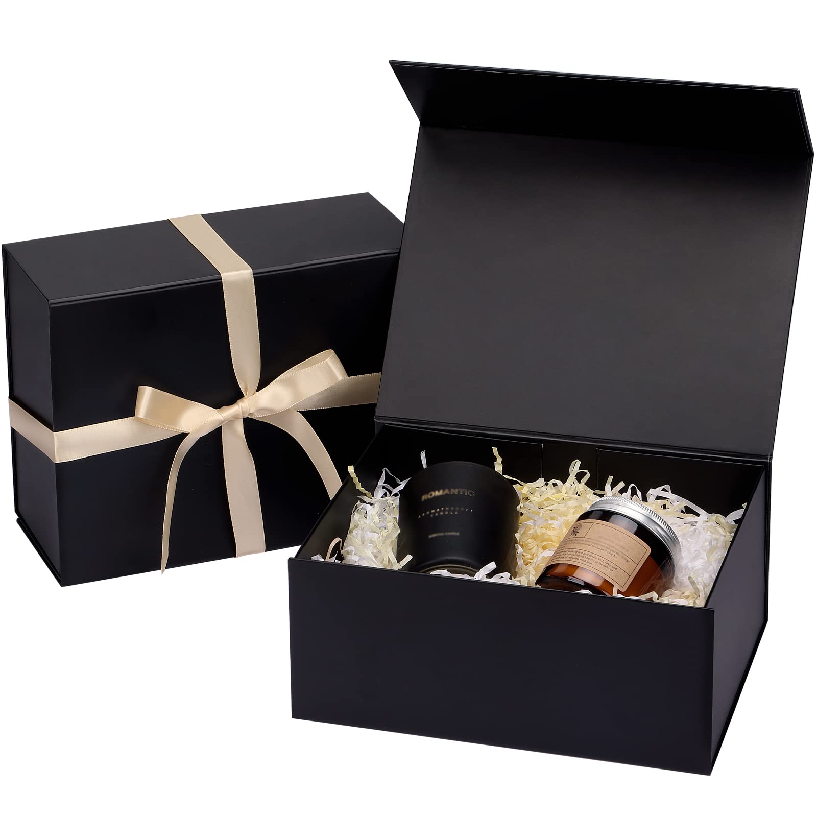 Moretoes 2 PCS Luxury Black Gift Boxes with Lids for Presents, Gift Boxes with Ribbon and Magnetic Closure for Christmas, Mother's Day, Holidays, Father's Day, Birthdaysļ¼9x7x4 Inchesļ¼