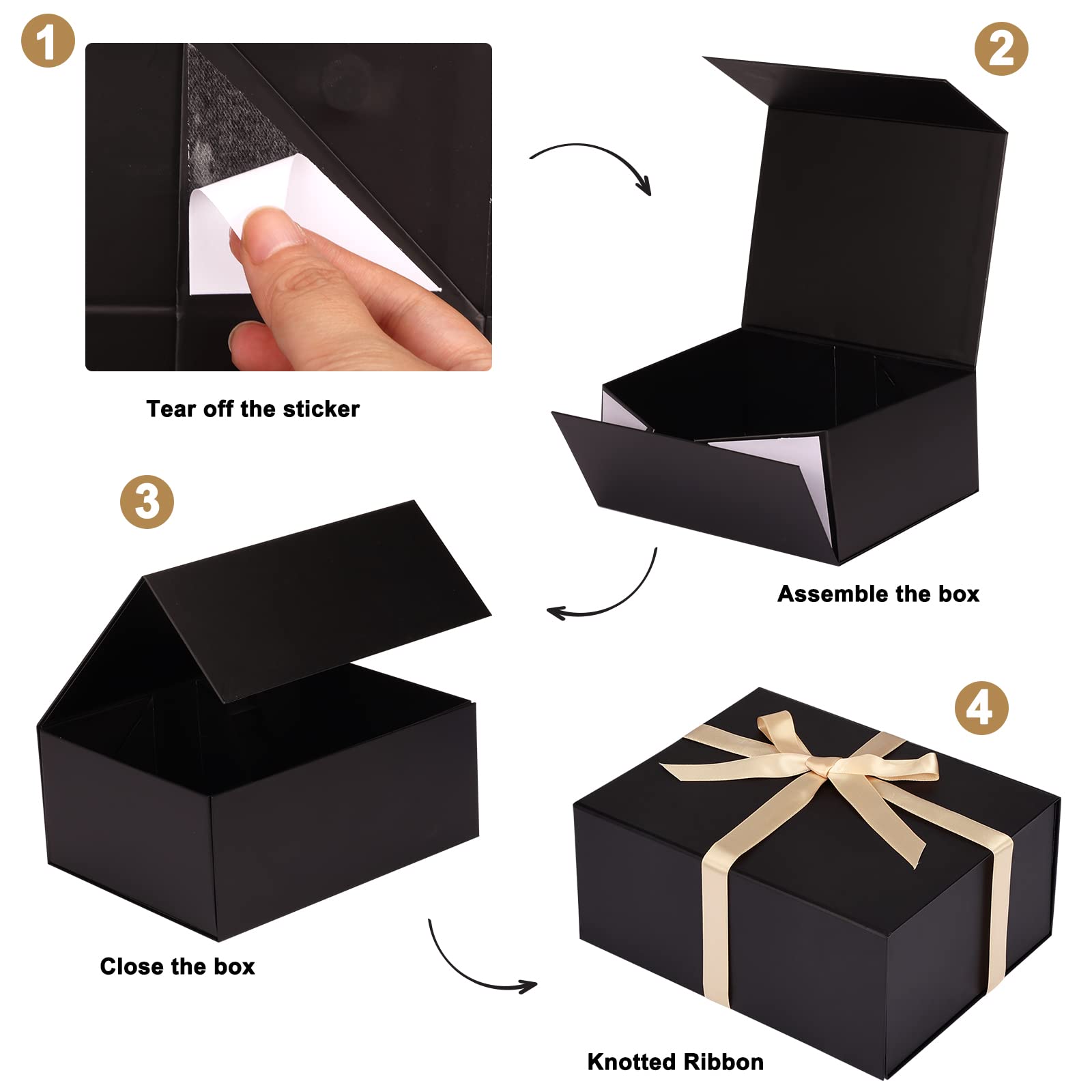 Moretoes 2 PCS Luxury Black Gift Boxes with Lids for Presents, Gift Boxes with Ribbon and Magnetic Closure for Christmas, Mother's Day, Holidays, Father's Day, Birthdays（9x7x4 Inches）