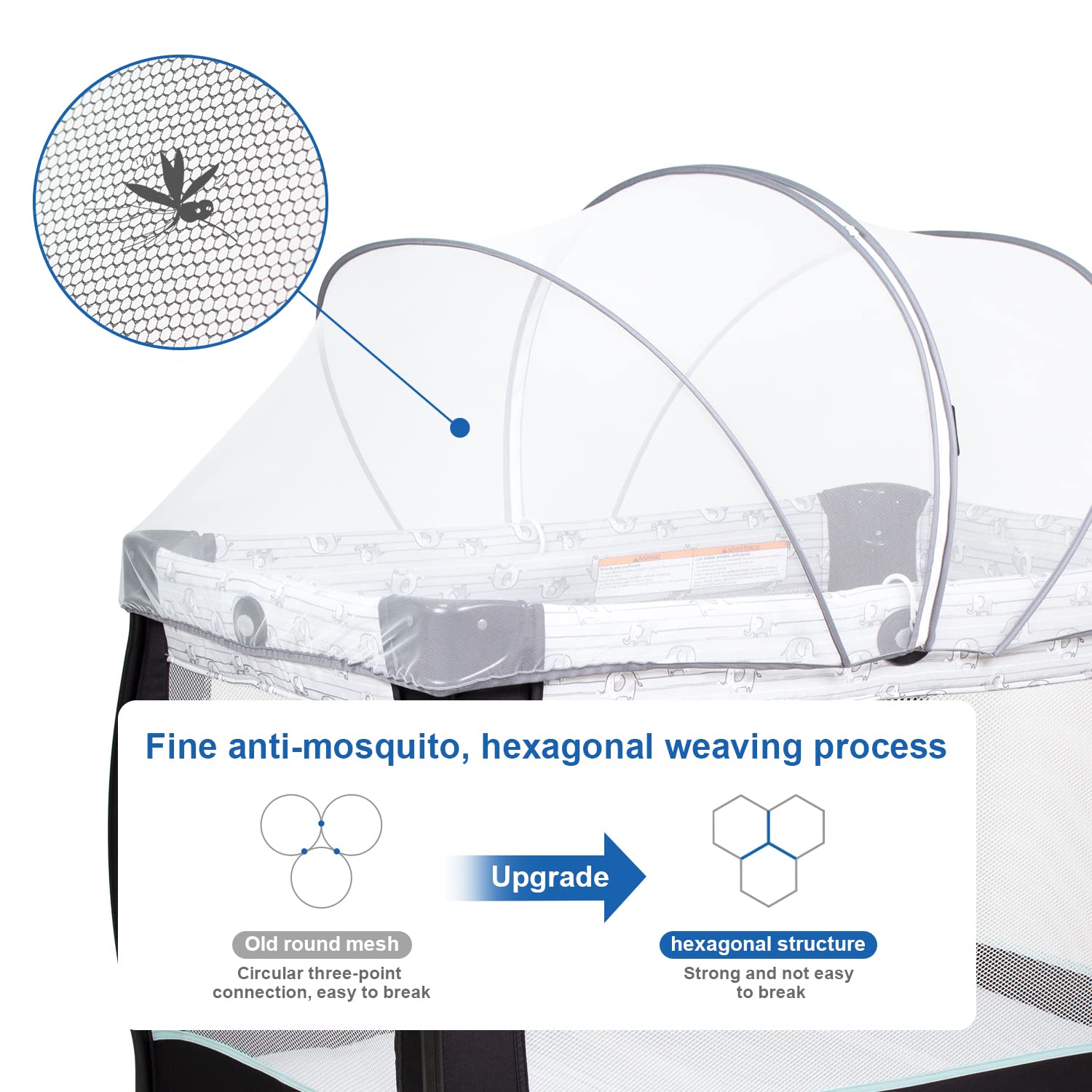 Beberoad Love Pack N Play Tent Cover Playpen Mosquito Net Cover with 2-Way Zipper for Travel Crib/Playard (White)