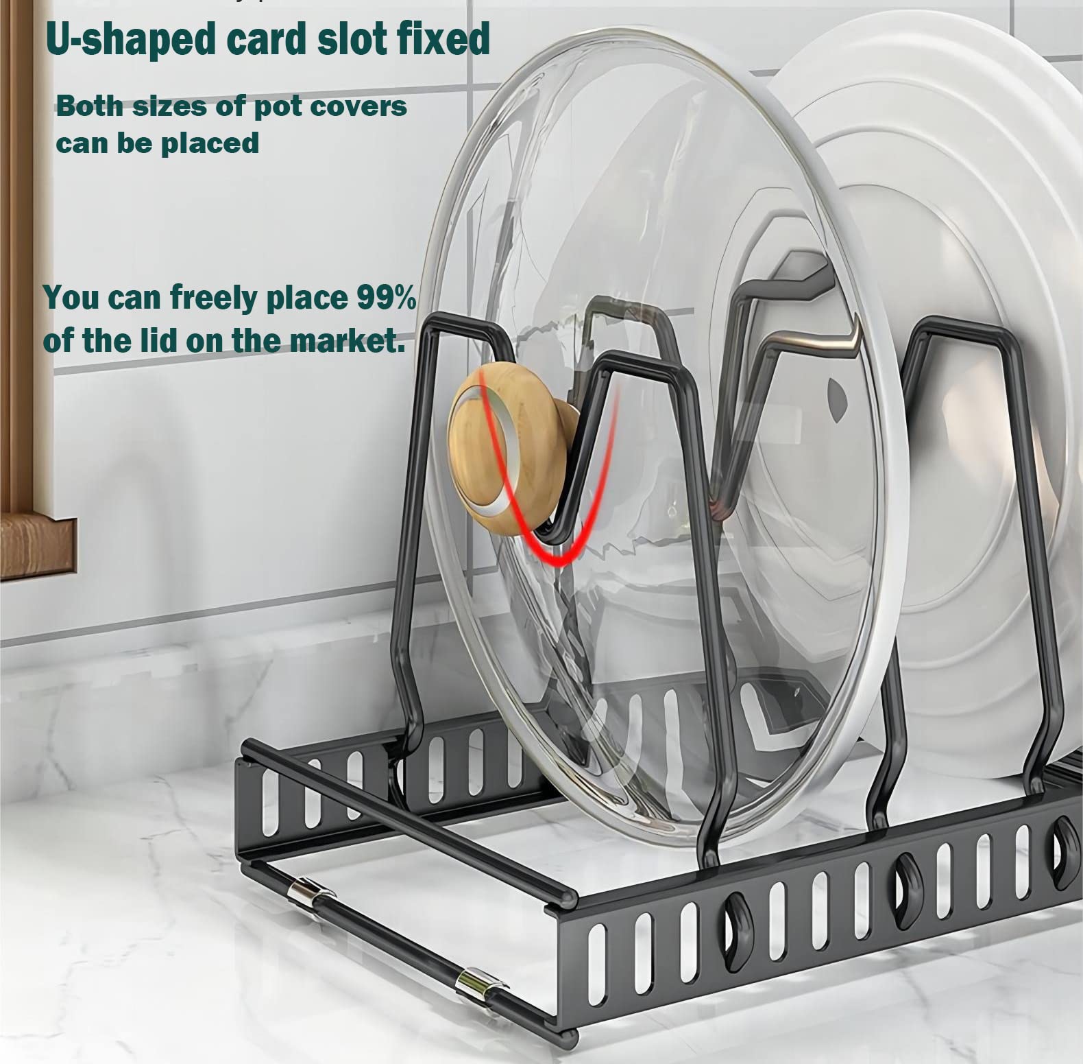 Pot Organizer Rack for Under Cabinet, With 7 Compartments Lid Organizer Pots and Pans, Kitchen Pot Lid Holder Organization for Skillets, Cookware, Cutting Boards, Cookie Sheet, Bakeware, Under Cabinet