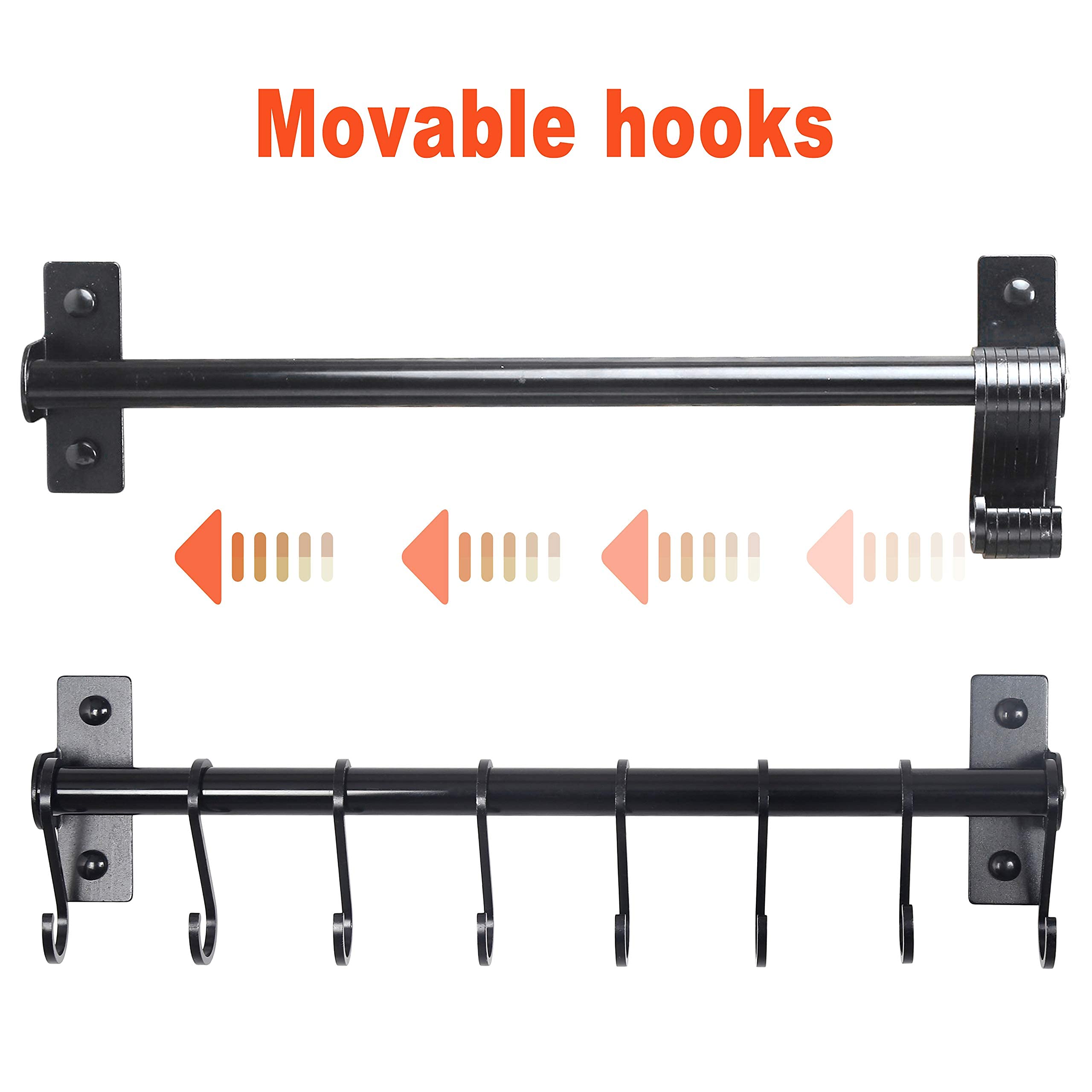 Dseap Pot Rack - Pots and Pans Hanging Rack Rail with 8 Hooks, Pot Hangers for Kitchen, Wall Mounted, Black