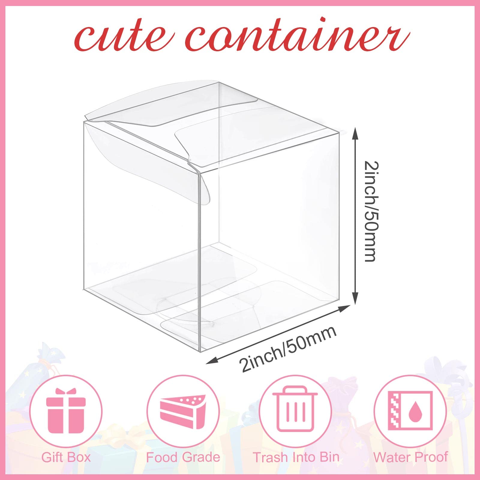 200 Pcs Clear Favor Boxes Plastic Gift Boxes Small Clear Box Transparent Wedding Favor Boxes Square Clear Treat Boxes for Wedding Birthday Party Baby Shower Bridal Shower, 2 x 2 x 2 Inch