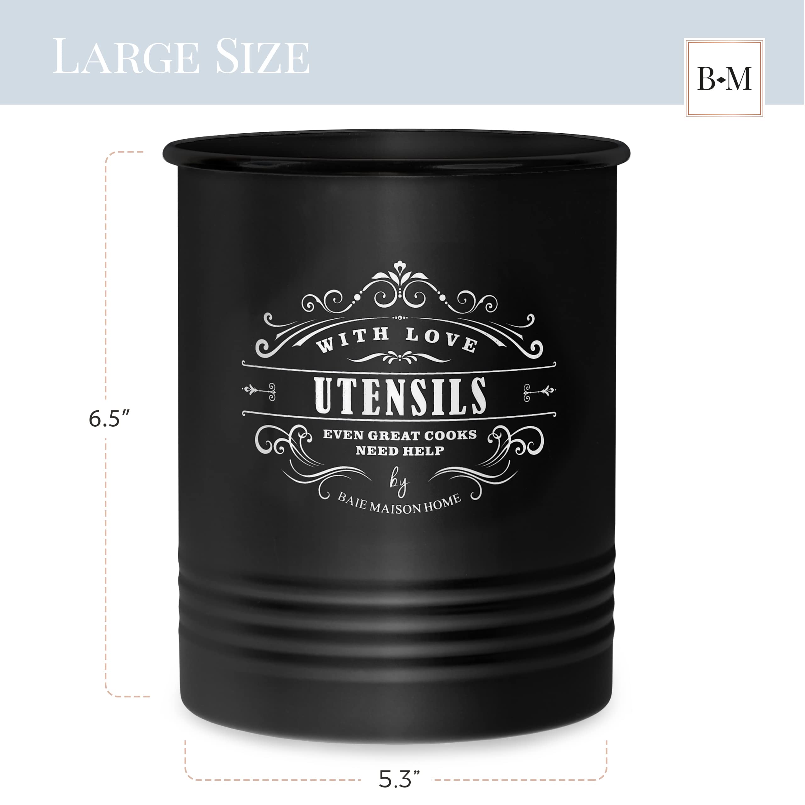 Baie Maison Large Kitchen Utensil Holder for Countertop - Farmhouse Kitchen Tools Storage Organizer Utensil Crock - Black Cooking Utensil Holder for Kitchen Counter - Utensil Caddy Jar Spatula Holder