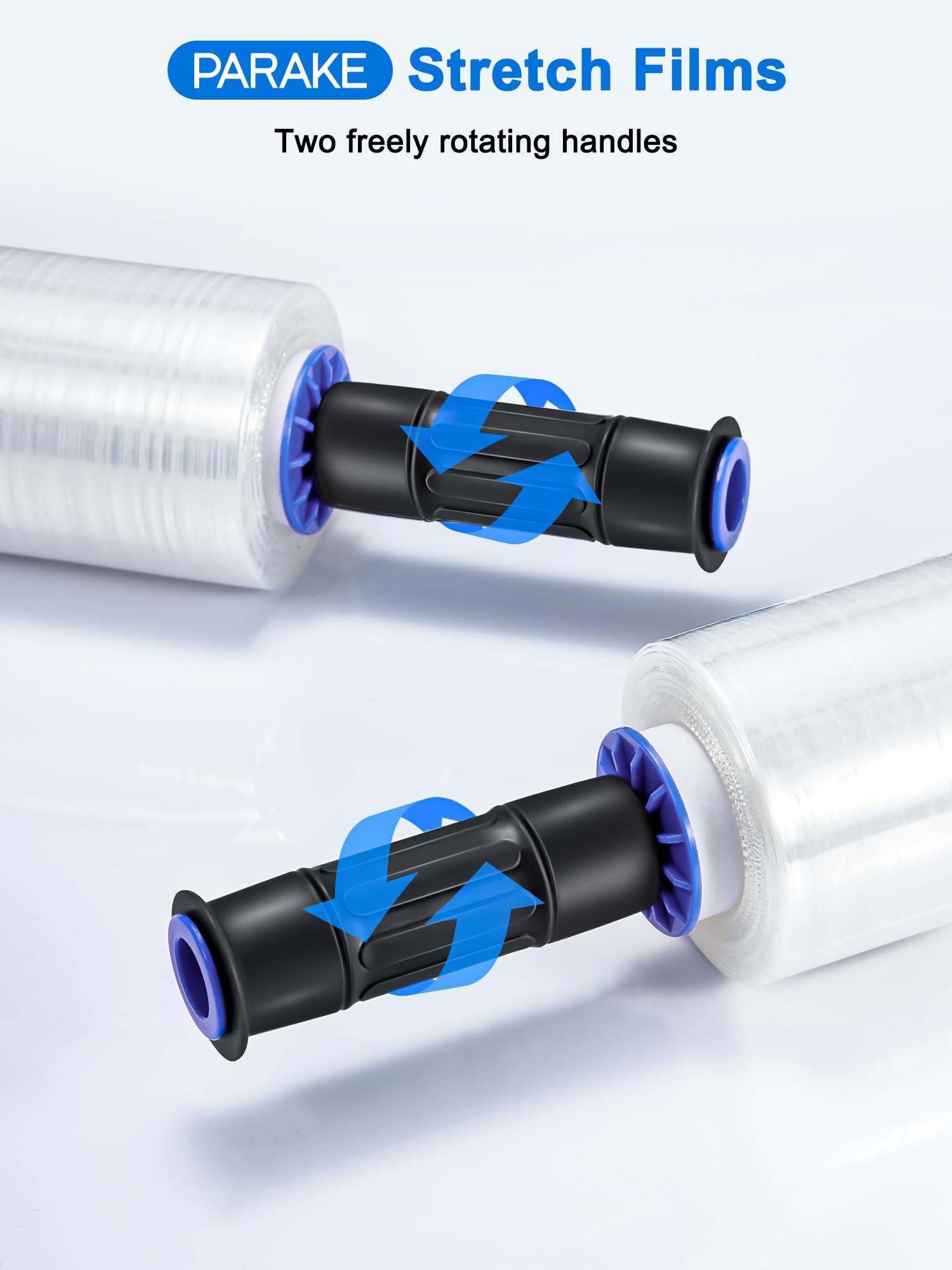 PARAKE 2-Pack Stretch Wrap Film, 15 Inch x 1000 Feet Shrink Wrap with Handles, Industrial Strength Plastic Wrap Roll, Heavy-Duty Shrink Film Roll, for Moving Storage Pallet Packing, 60 Gauge, Clear