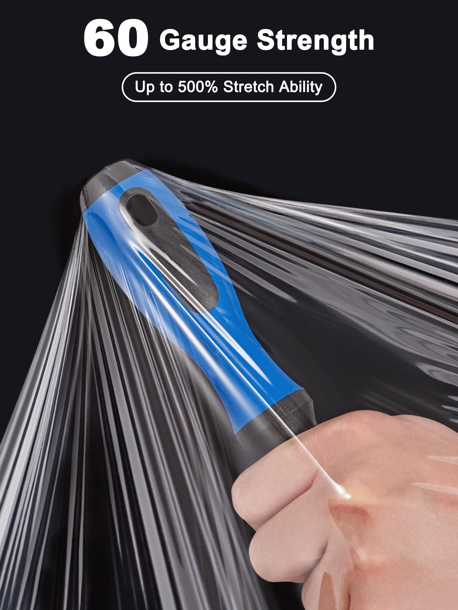 PARAKE 2-Pack Stretch Wrap Film, 15 Inch x 1000 Feet Shrink Wrap with Handles, Industrial Strength Plastic Wrap Roll, Heavy-Duty Shrink Film Roll, for Moving Storage Pallet Packing, 60 Gauge, Clear