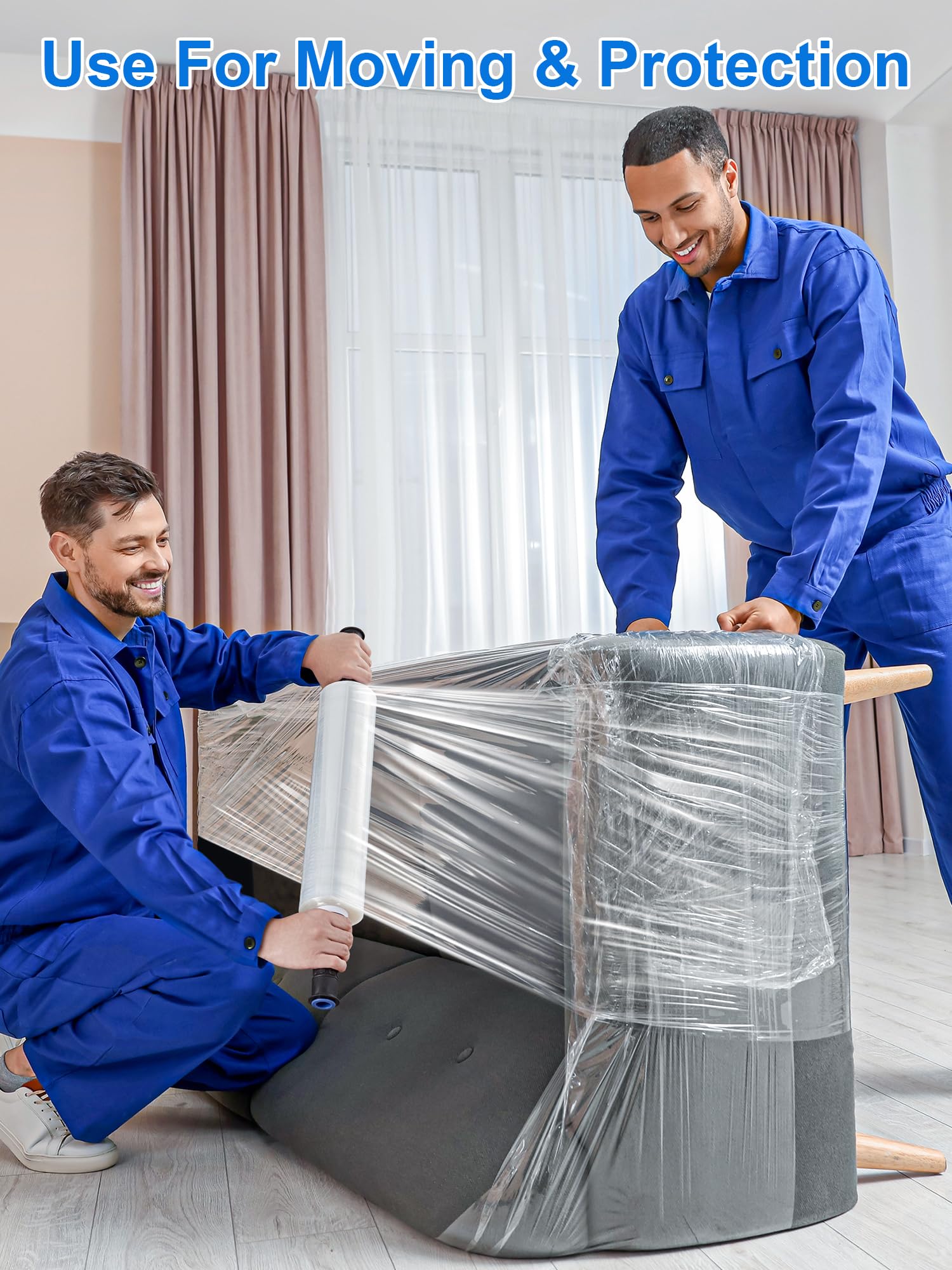PARAKE 2-Pack Stretch Wrap Film, 15 Inch x 1000 Feet Shrink Wrap with Handles, Industrial Strength Plastic Wrap Roll, Heavy-Duty Shrink Film Roll, for Moving Storage Pallet Packing, 60 Gauge, Clear
