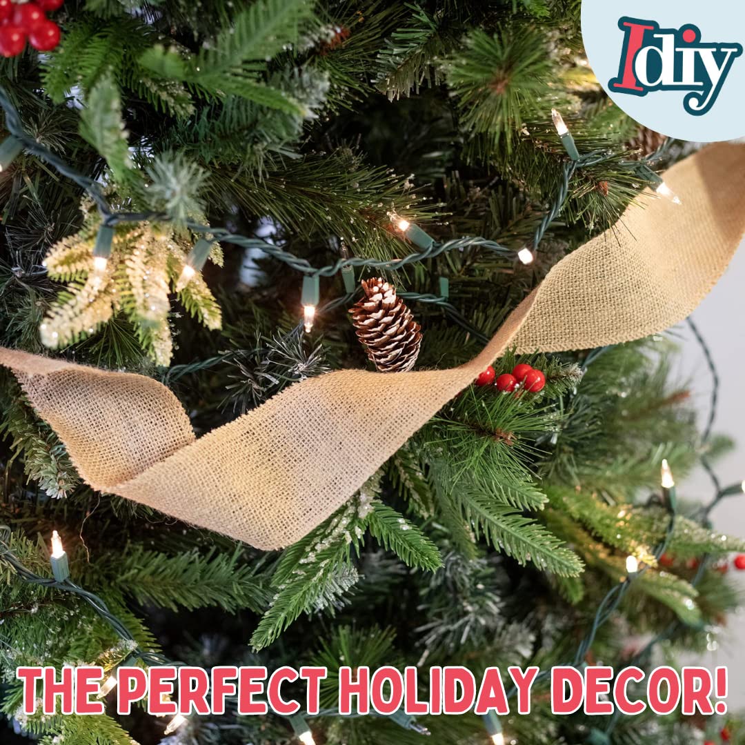 Idiy Natural Burlap Ribbons (2" Wide, 10 Yards) - No Wire,100% Jute - Great for DIY Crafts and Projects, Gift Wrapping, Wedding Decoration, and More!