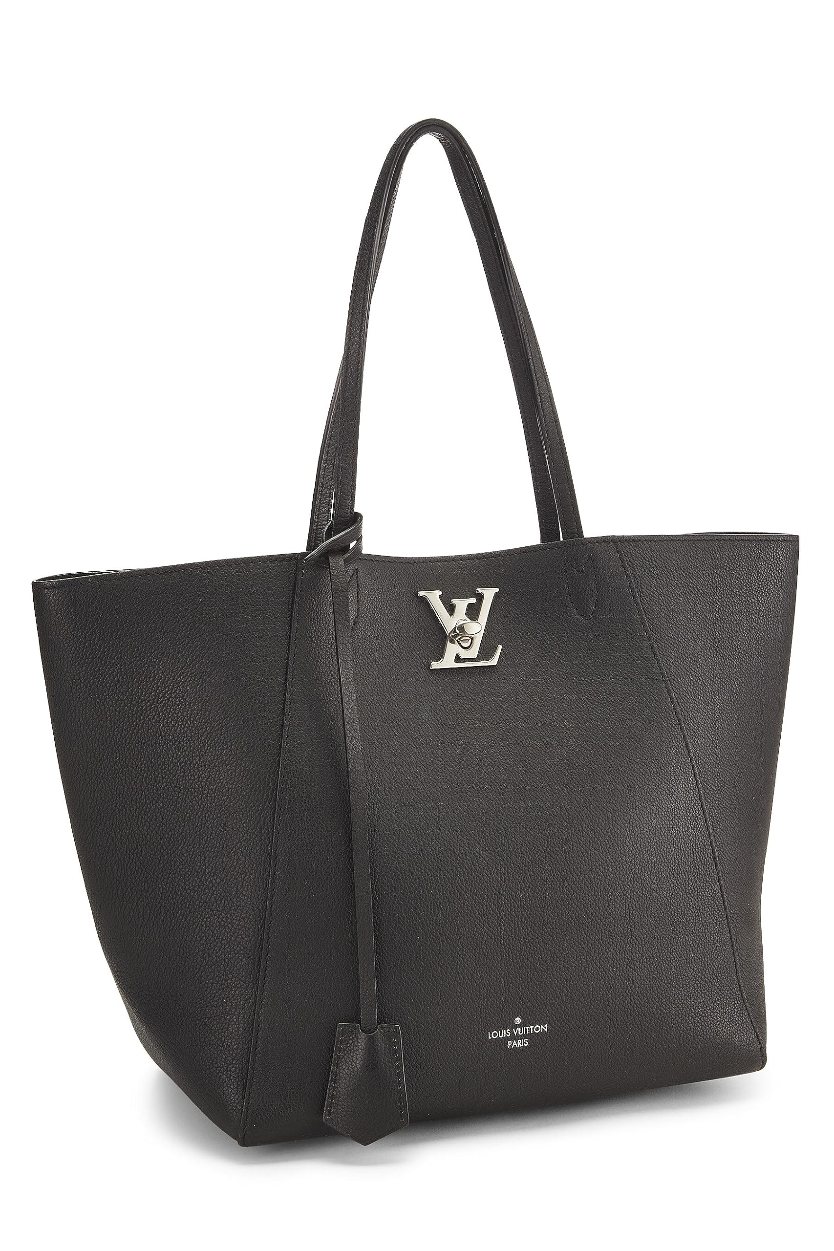 Louis Vuitton, Pre-Loved Black Leather Lock Me Tote MM, Black