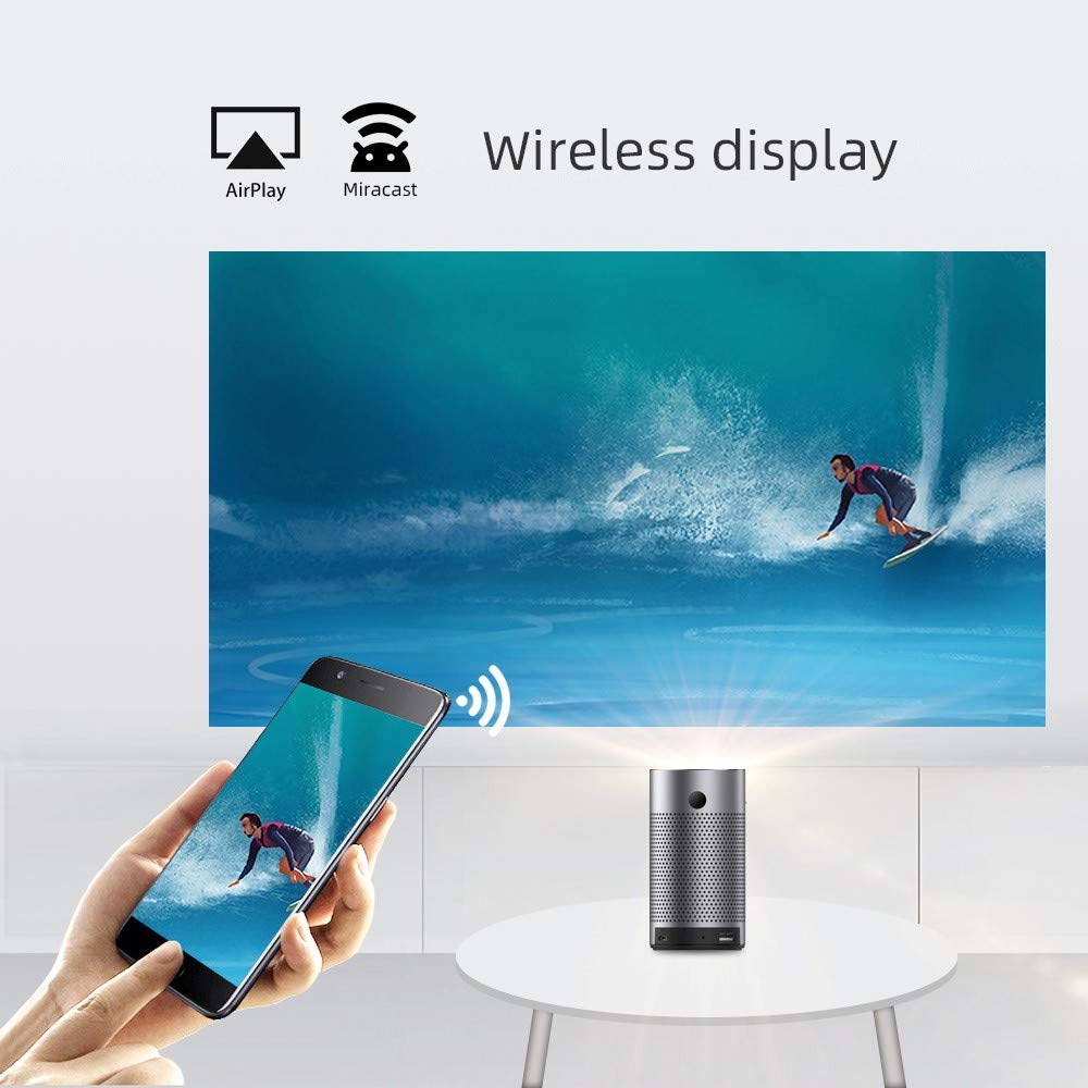 ANXONIT Mini Projector,Smart DLP Pocket Portable Projector,100 ANSI Lumens,Rechargeable Battery,360° HiFi Speaker,Android 8.1,Bluetooth,WiFi,for iPhone iPad,Home Theater Outdoor Movies (Silver)