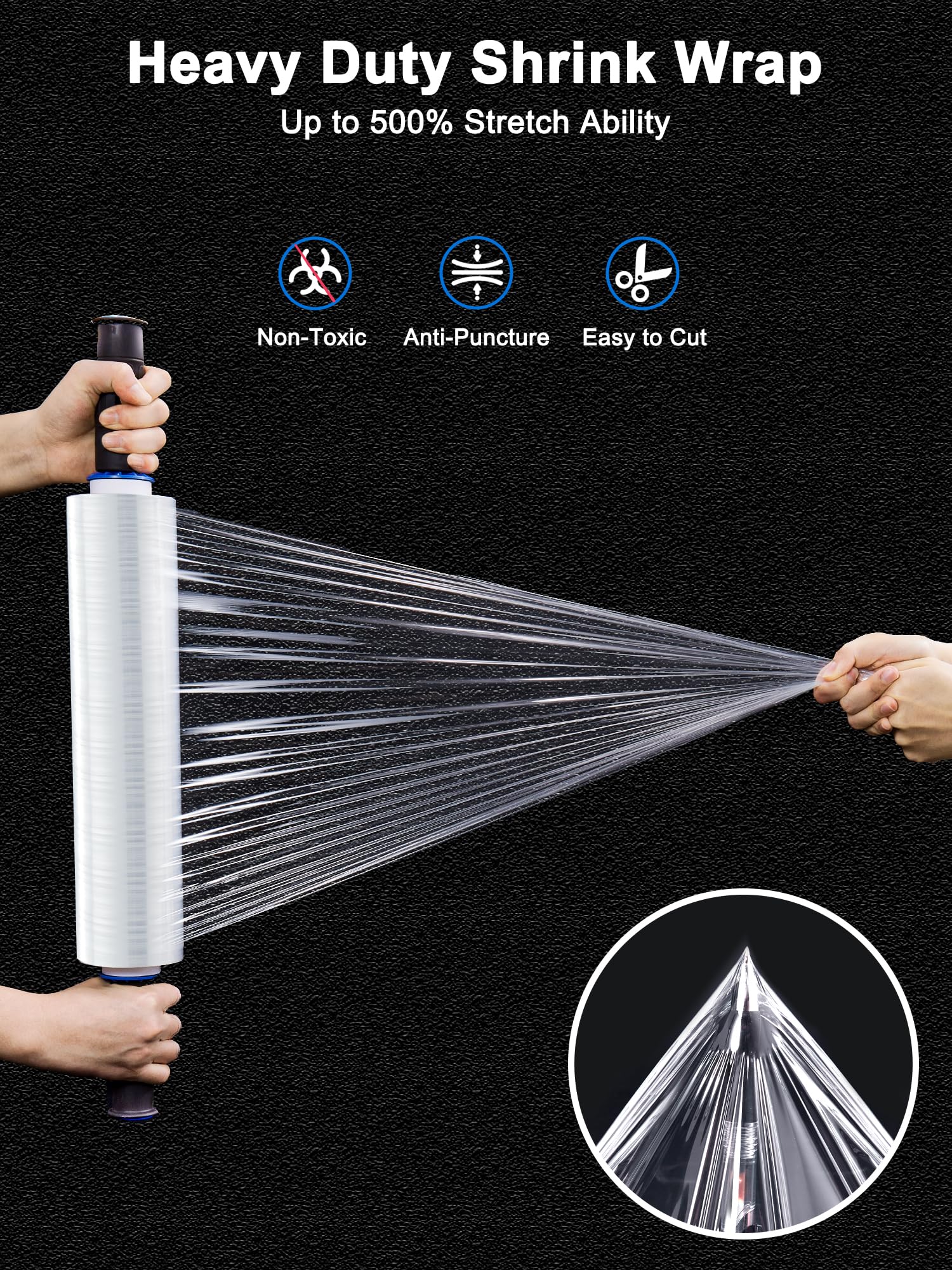 PARAKE 2-Pack Stretch Wrap Film, 15 Inch x 1000 Feet Shrink Wrap with Handles, Industrial Strength Plastic Wrap Roll, Heavy-Duty Shrink Film Roll, for Moving Storage Pallet Packing, 60 Gauge, Clear