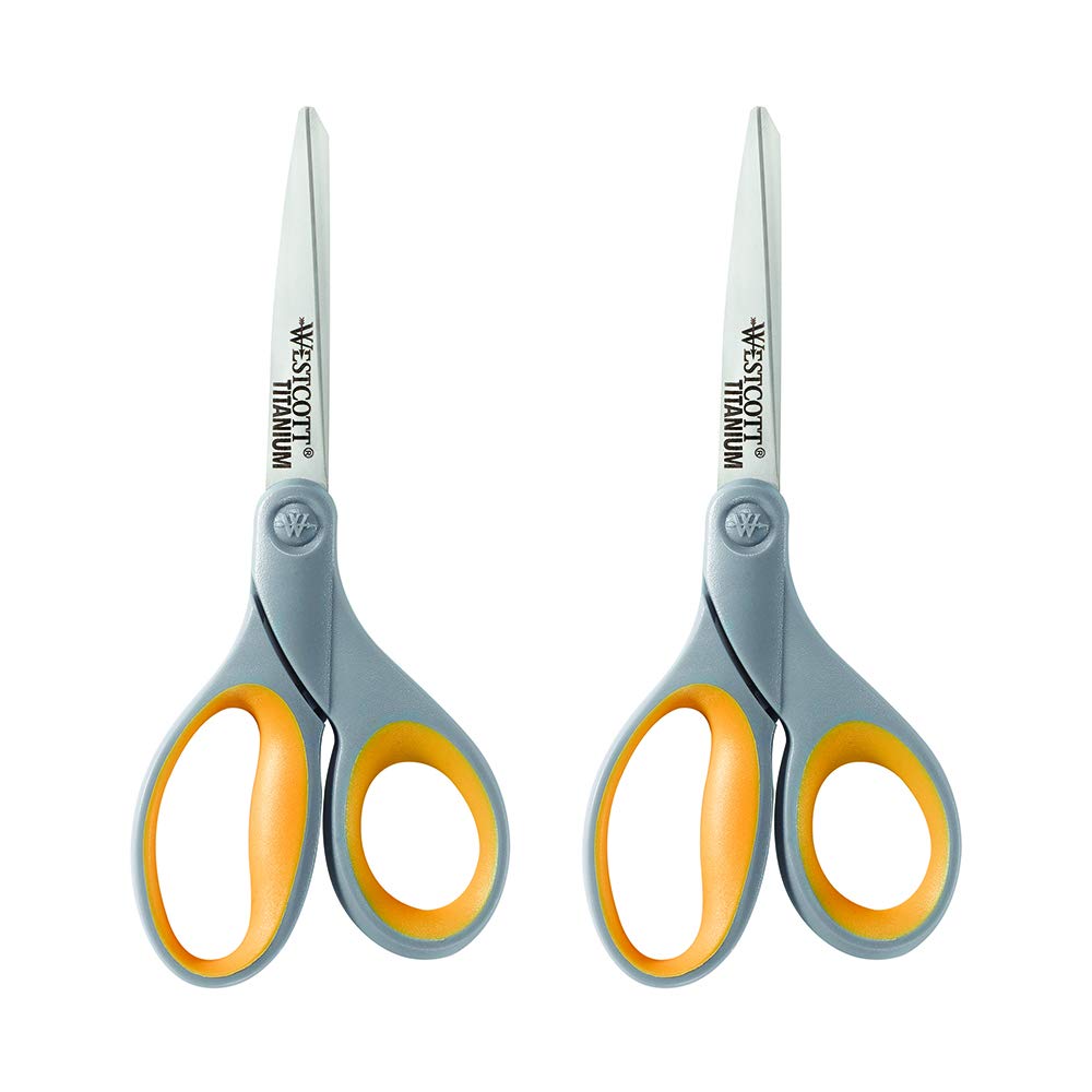 Westcott 17598 8-Inch Titanium Scissors For Office and Home, Yellow/Gray, 4 Pack