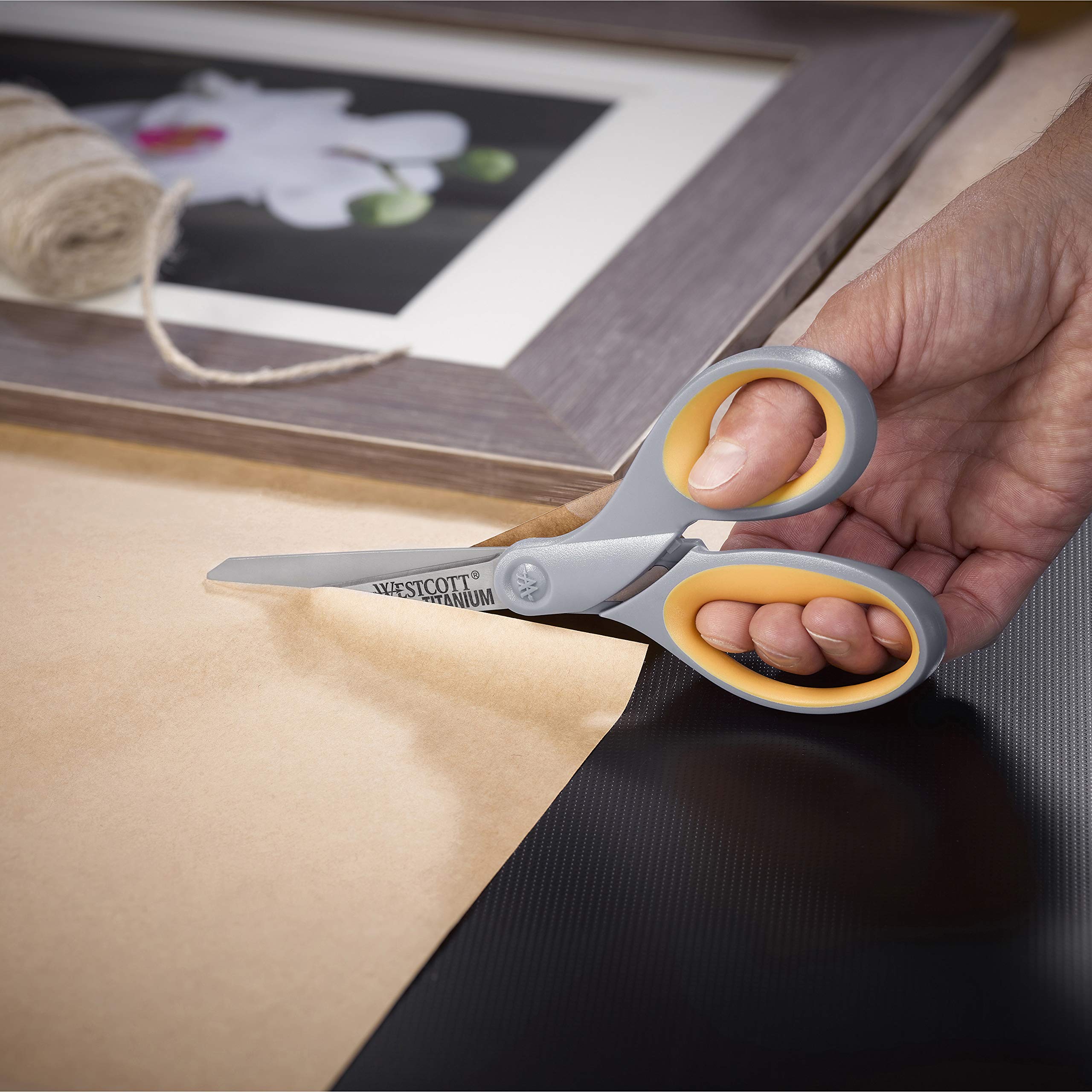 Westcott 17598 8-Inch Titanium Scissors For Office and Home, Yellow/Gray, 4 Pack