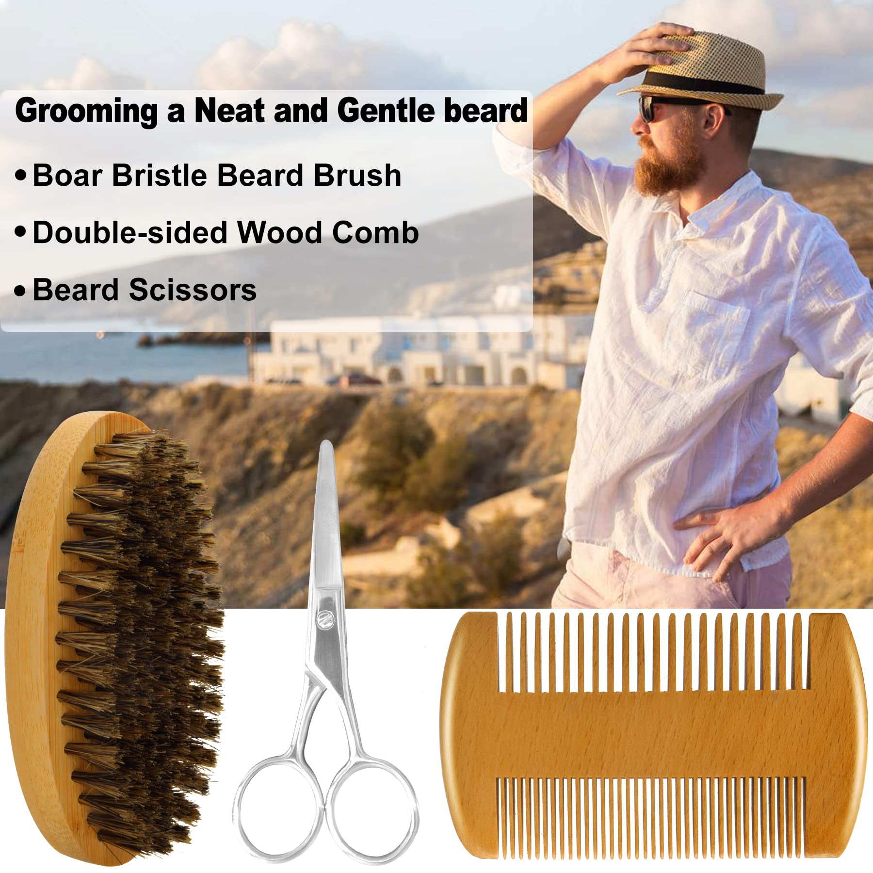 Beard Growth Kit,Fathers Gifts for Men Dad Husband W/Beard Derma Roller,2 Pack Beard Oil,Beard Serum,Wash,Balm,Brush,Comb,Scissor for Beard Grooming Care,Christmas Stocking Stuffers Nail Art Fimo