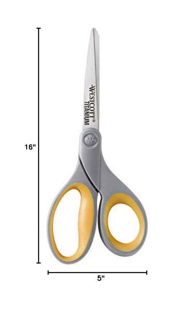 Westcott 17598 8-Inch Titanium Scissors For Office and Home, Yellow/Gray, 4 Pack