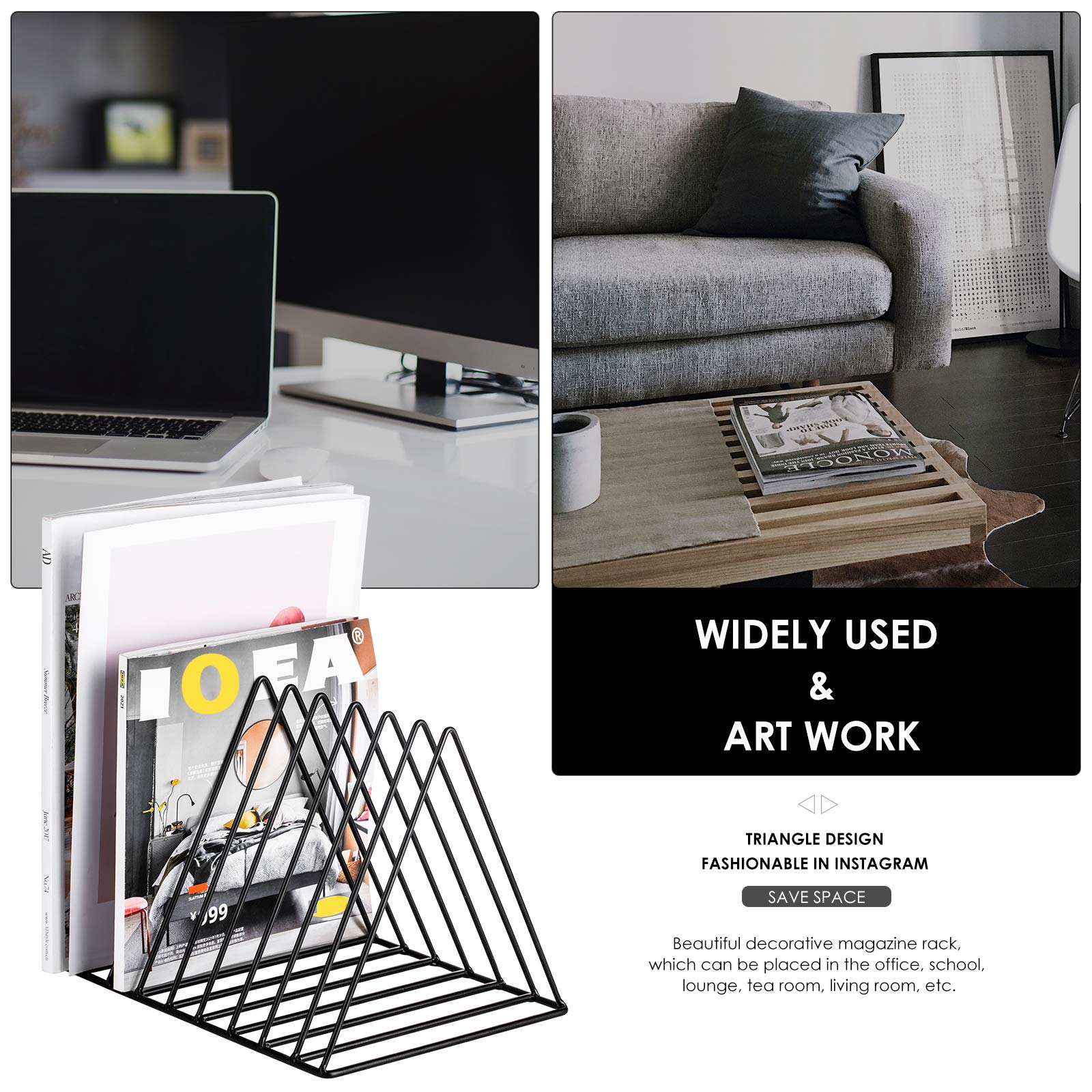 2 Pcs Magazine Holder,Desktop File Sorter Organizer Triangle Bookshelf Decor Home Office,Photography Props（Black）
