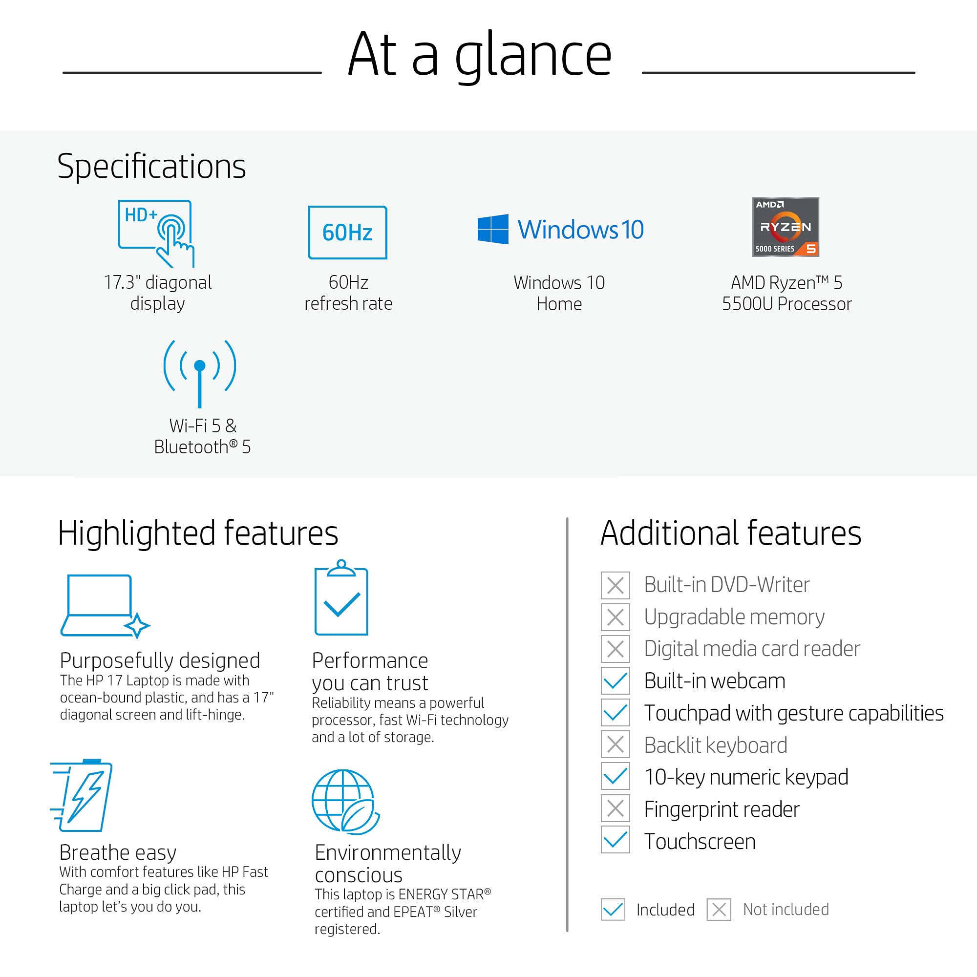 HP 2022 17 17.3" Touchscreen Laptop, Hexa-Core AMD Ryzen 5 5625U up to 4.2GHz(Beat i5-1145G7), 12GB DDR4 RAM, 1TB HDD, 802.11AC WiFi, Bluetooth 5.0, Webcam, Windows 11, BROAG 64GB Flash Stylus