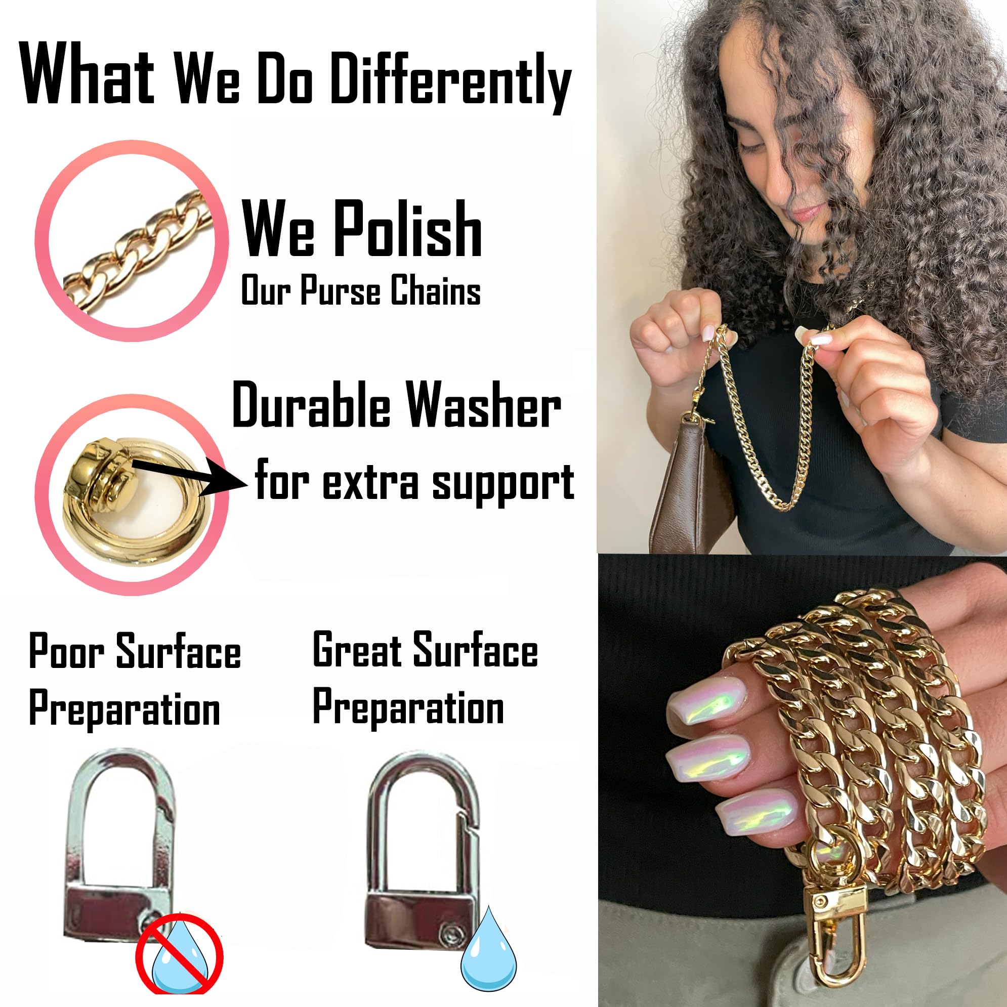 NEXT FASHION Purse Chain Strap Handle Shoulder Crossbody Metal Replacement 20CM - 120CM Selecting (Gold, 48" / 120cm)