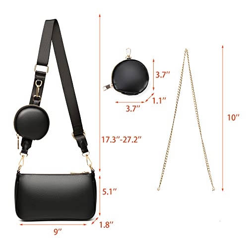 Herald Quilted Small Crossbody Bag for Women, Trendy Design Shoulder Side Handbag Clutch with Coin Purse & Chain Strap (Black)