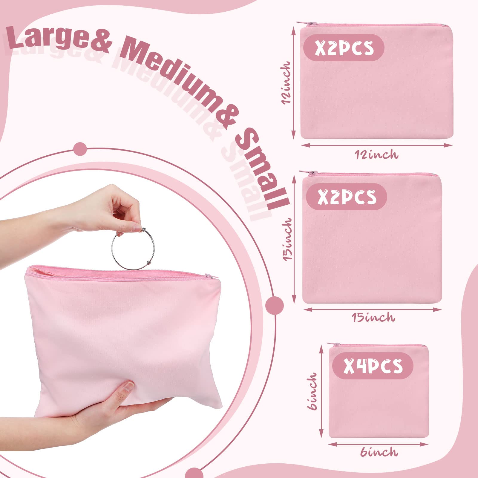 Fumete 8 Pcs Silver Storage Bags Anti Tarnish Zippered Jewelry Keeper 6x6 9x12 15x15 in Silver Pouches for Silverware Silver Jewelry (Pink)