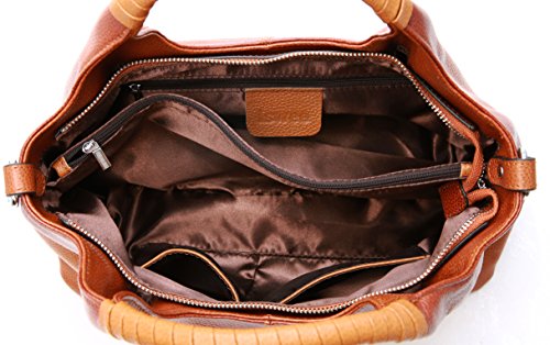 Iswee Genuine Leather Purses and Handbags for Women Shoulder Bag Top Handle Satchel Ladies Hobo Crossbody Bags (Sorrel)