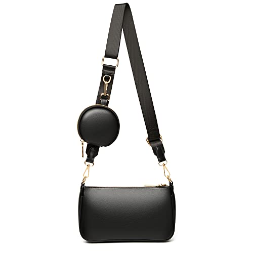 Herald Quilted Small Crossbody Bag for Women, Trendy Design Shoulder Side Handbag Clutch with Coin Purse & Chain Strap (Black)