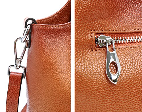 Iswee Genuine Leather Purses and Handbags for Women Shoulder Bag Top Handle Satchel Ladies Hobo Crossbody Bags (Sorrel)