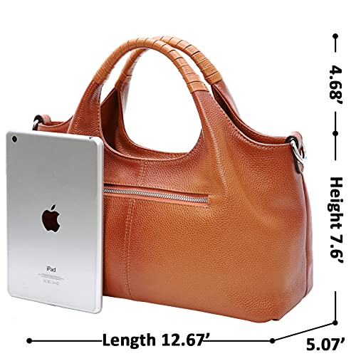Iswee Genuine Leather Purses and Handbags for Women Shoulder Bag Top Handle Satchel Ladies Hobo Crossbody Bags (Sorrel)