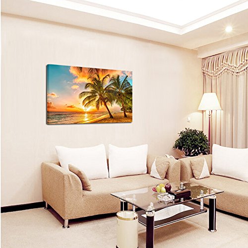 Kreative Arts Canvas Print for Home Decoration - Sunset Seascape Coco Beach Modern Painting Wall Art Picture Print on Canvas Framed and Ready to Hang 20''x30''