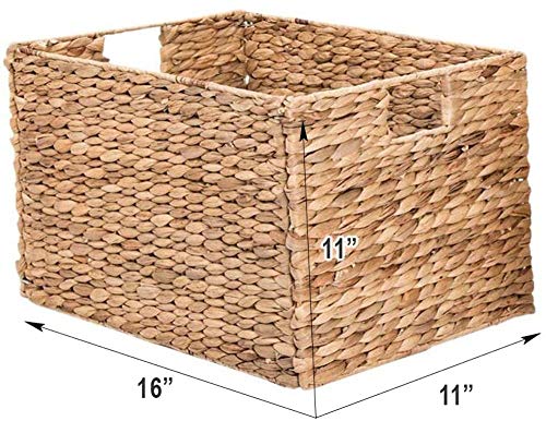 4 Decorative Hand-Woven Small Water Hyacinth Wicker Storage Basket, 16x11x11 Perfect for Shelving Units